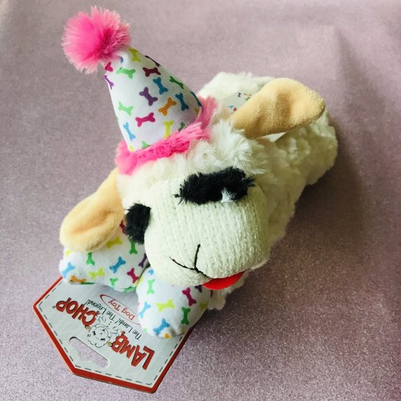 Multipet | Dog | Dog Lamb Chop Plush Birthday Pink Pet Dog Squeaky Toy ...
